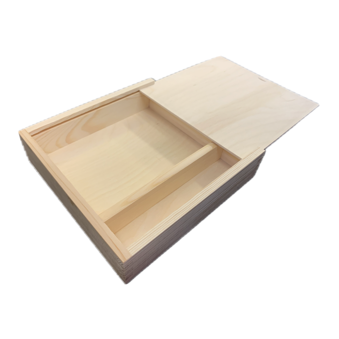 Solid Pine 22cm Square Wooden Box with 2 Compartments and Sliding Lid Craftmill
